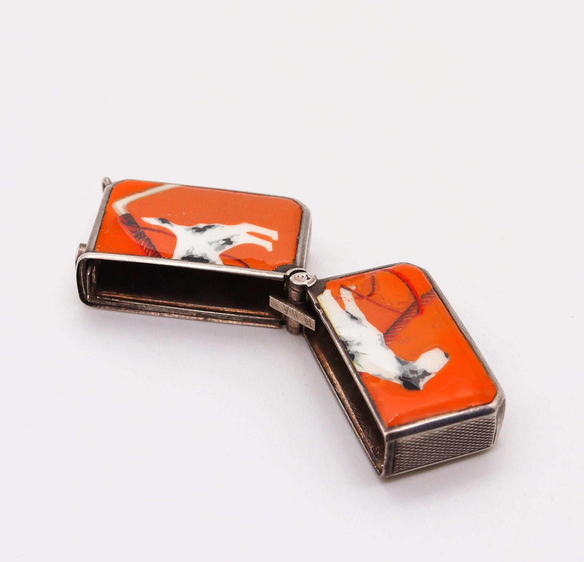 Germany 1920 Art Deco Enameled Mechanical Vesta Box in Sterling Silver ...