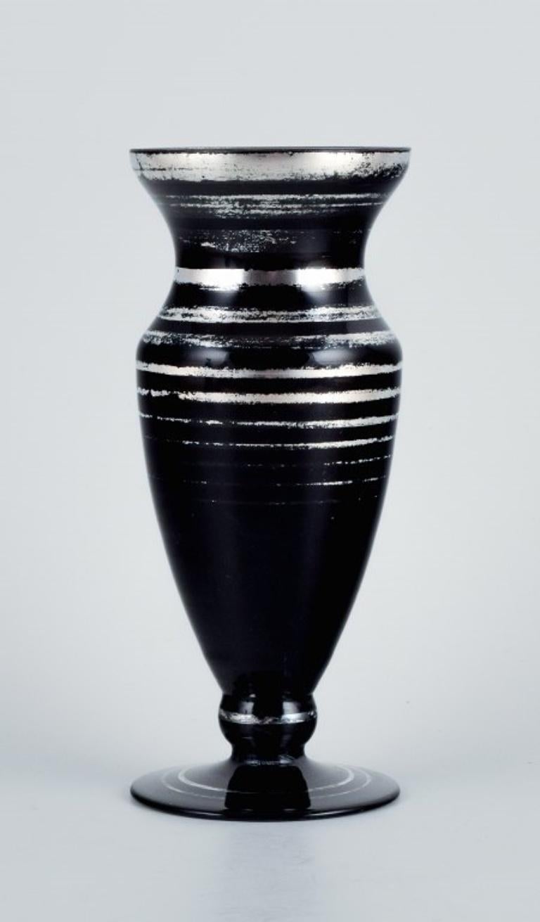 Germany, Art Deco Vase in Art Glass with Silver Inlays For Sale at 1stDibs