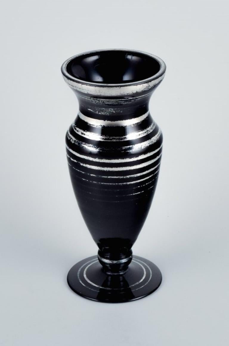 Germany Art Deco Vase In Art Glass With Silver Inlays For Sale At 1stdibs