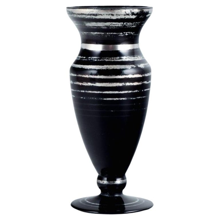 Germany, Art Deco Vase in Art Glass with Silver Inlays For Sale at 1stDibs