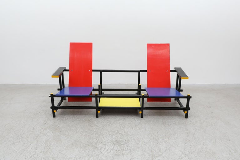 Gerrit Rietveld Style De Stijl Red and Blue Loveseat at 1stDibs