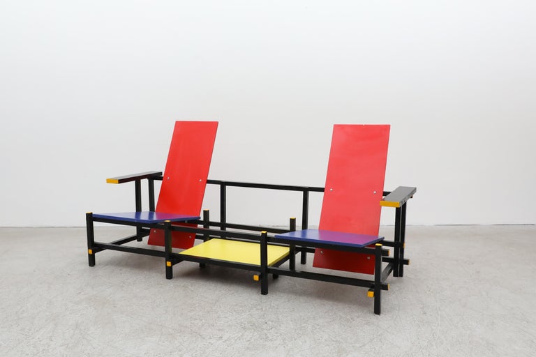 Gerrit Rietveld Style De Stijl Red and Blue Loveseat at 1stDibs