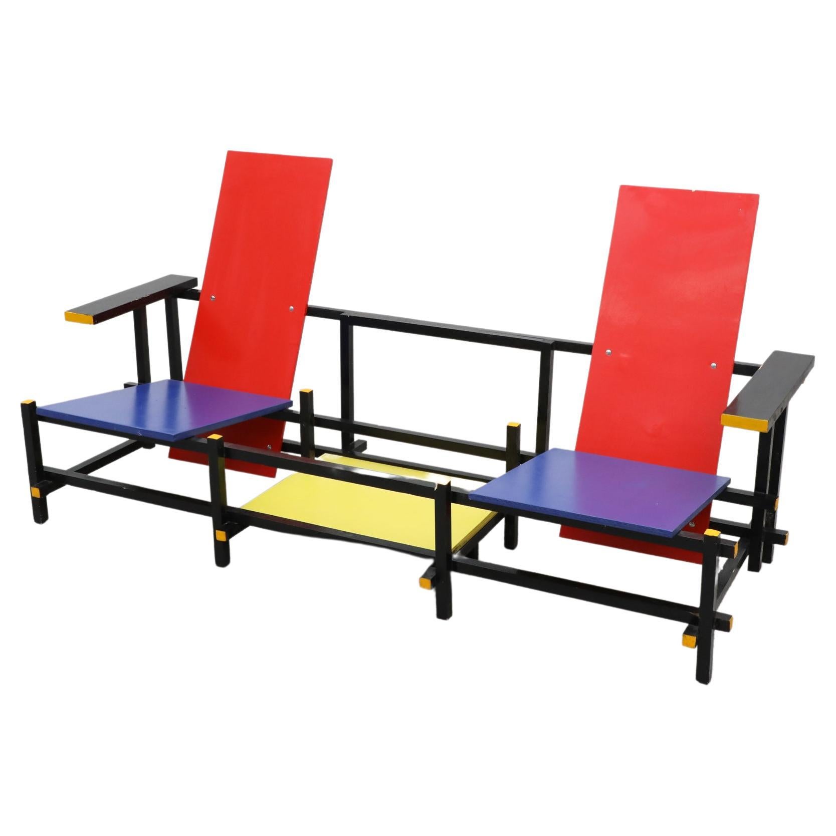 Gerrit Rietveld Style De Stijl Red and Blue Loveseat at 1stDibs