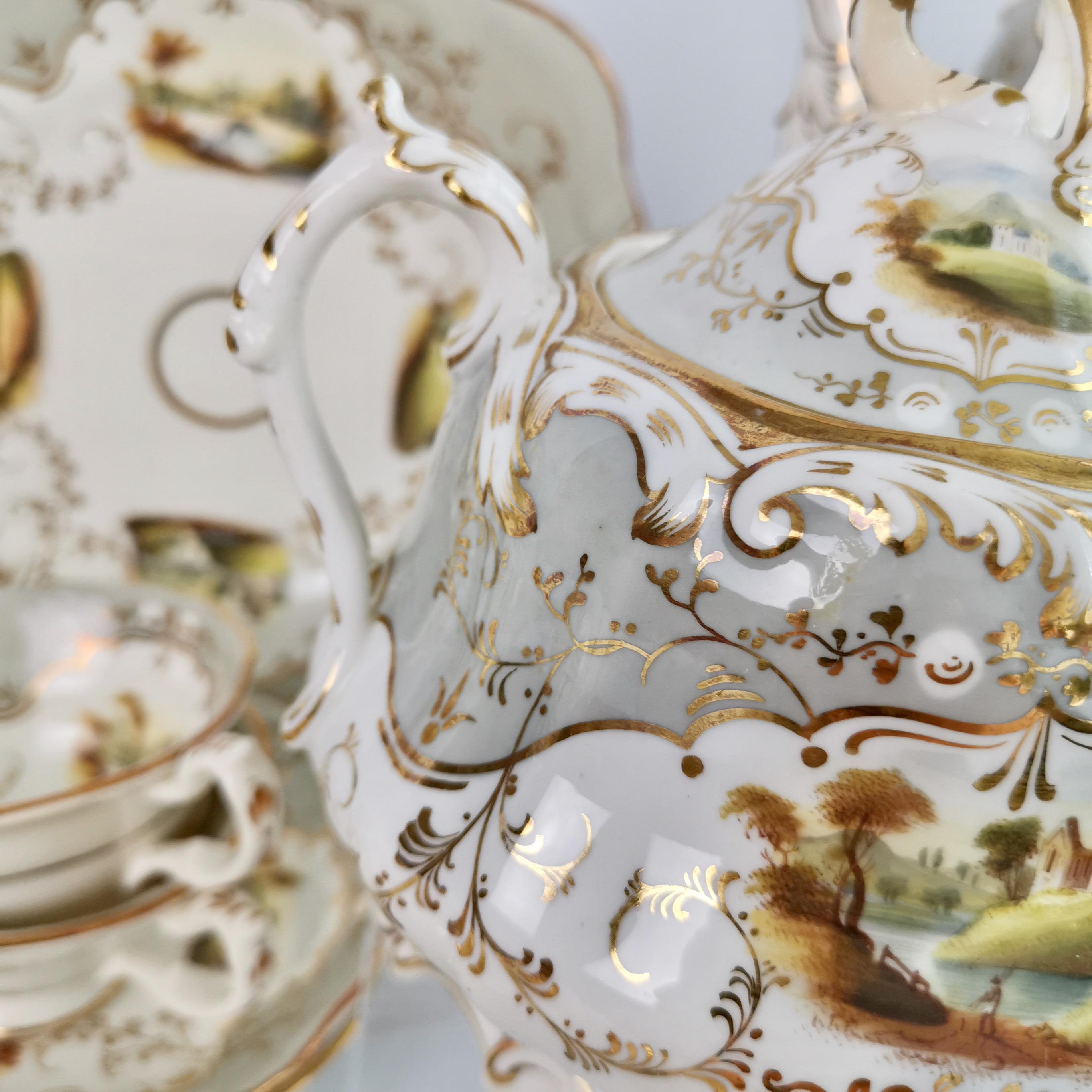 G.F. Bowers Large Tea Service, Grey with Landscapes, Rococo Revival ...