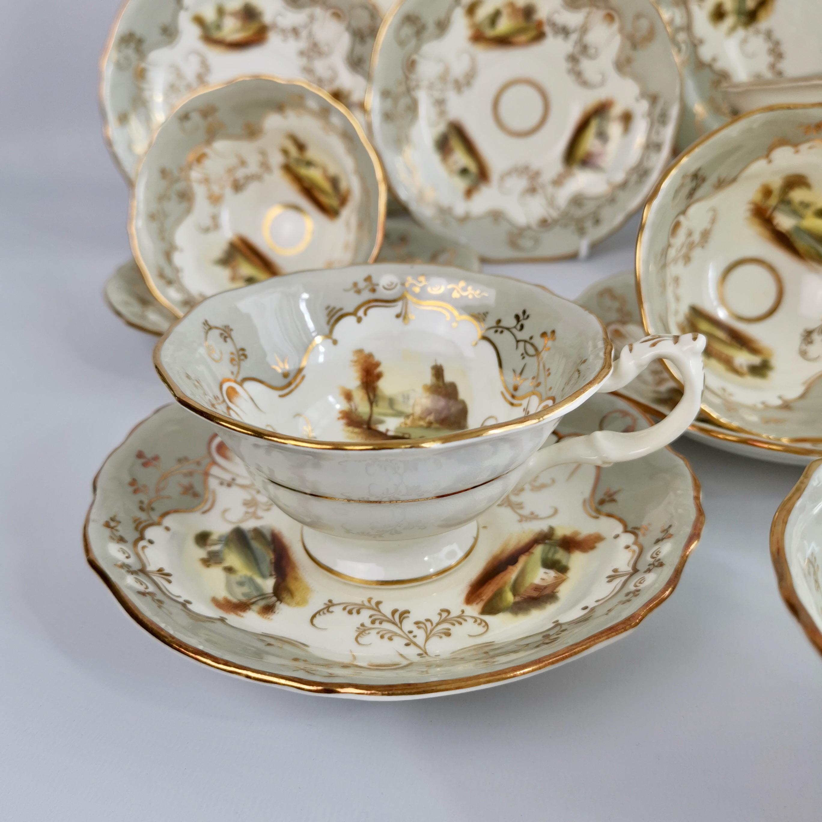 G.F. Bowers Large Tea Service, Grey with Landscapes, Rococo Revival ...