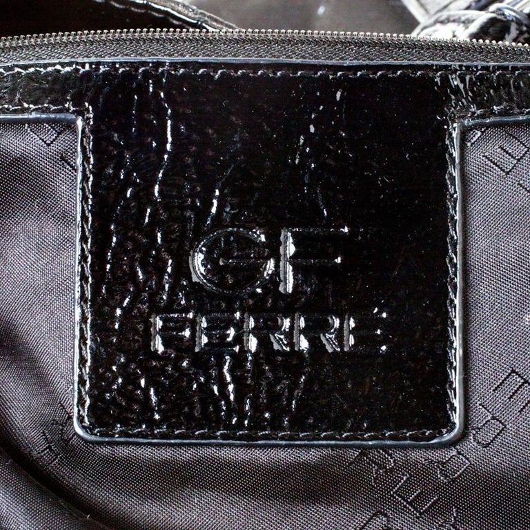 GF Ferre Black Logo Printed Nylon Zip Tote For Sale at 1stDibs