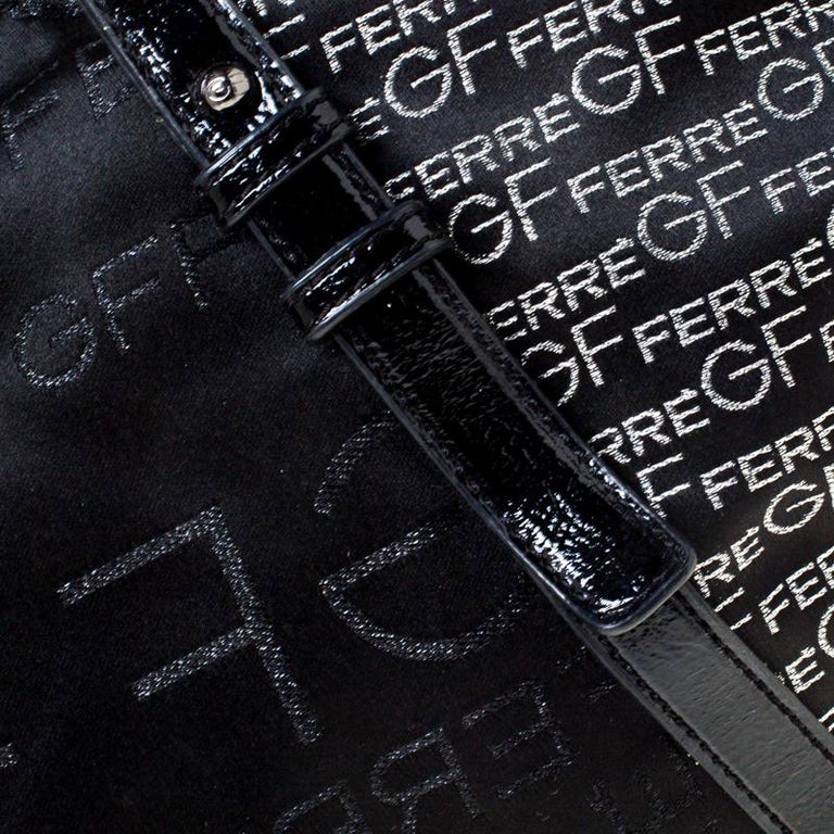 GF Ferre Black Logo Printed Nylon Zip Tote For Sale at 1stDibs