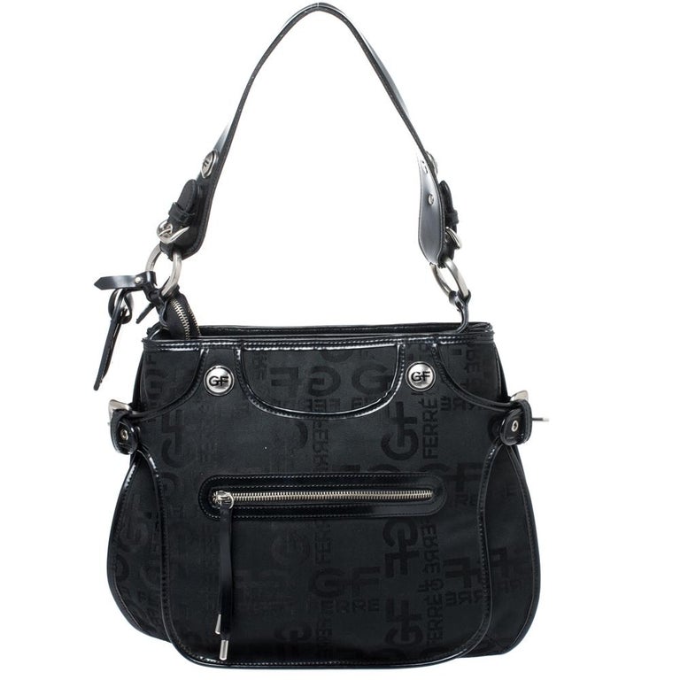 GF Ferre Black Signature Front Zip Hobo at 1stDibs