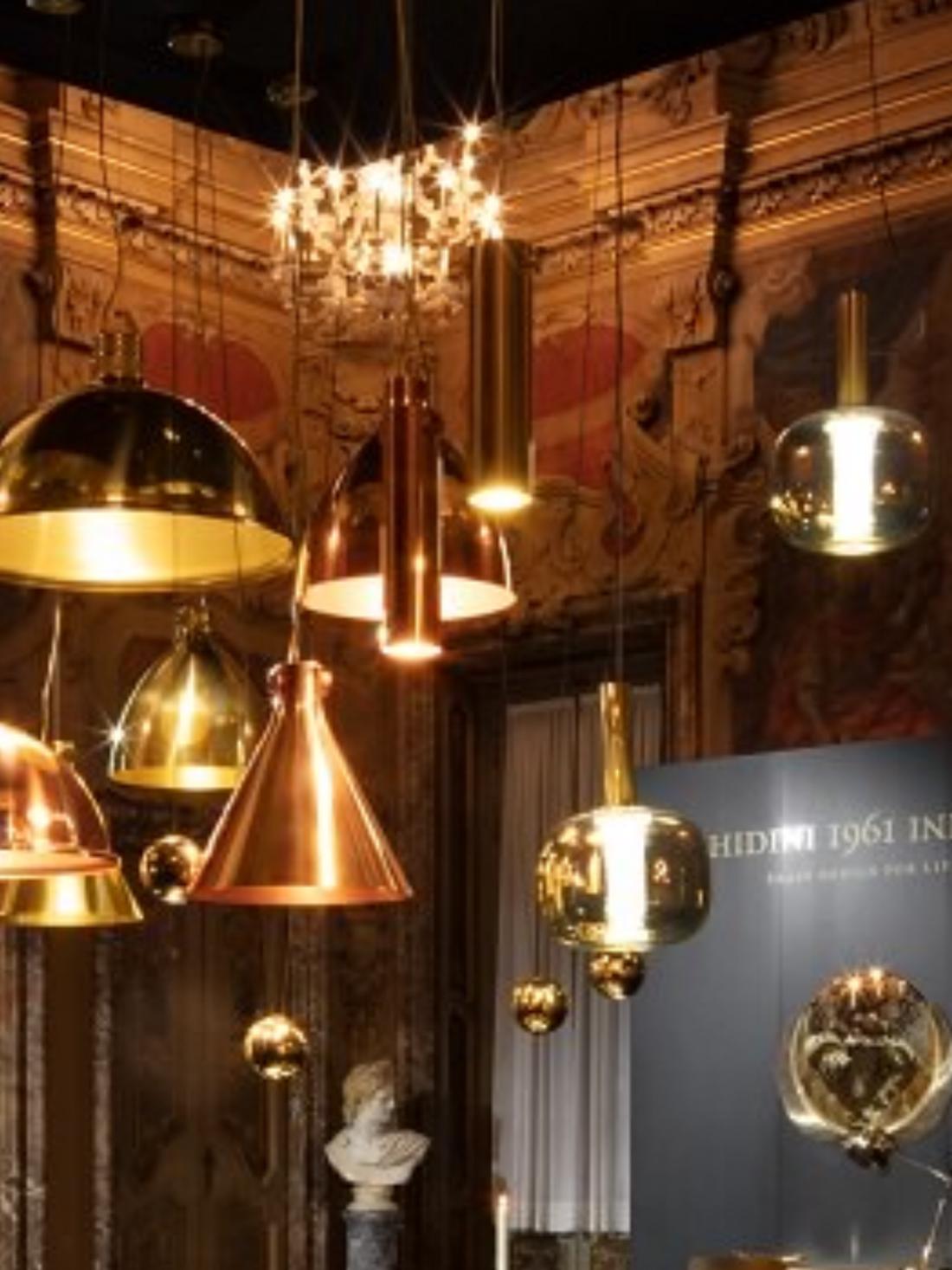 Italian Design Ghidini 1961 Suspension Lamp Solid Brass Cone and Glass ...