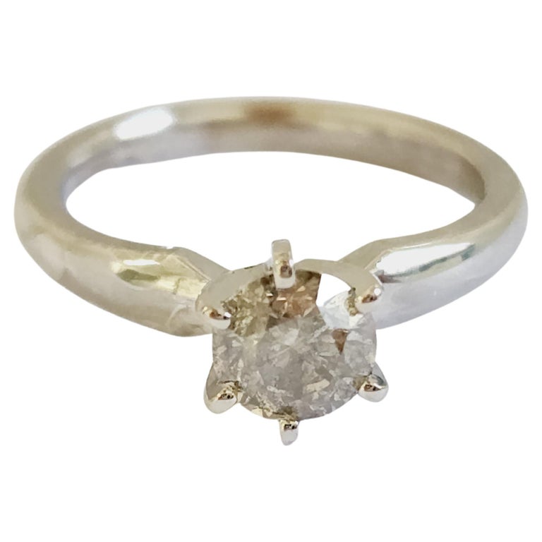 GIA 0.90 Carat Natural Fancy Grey Round Diamond Ring 14 Karat White ...