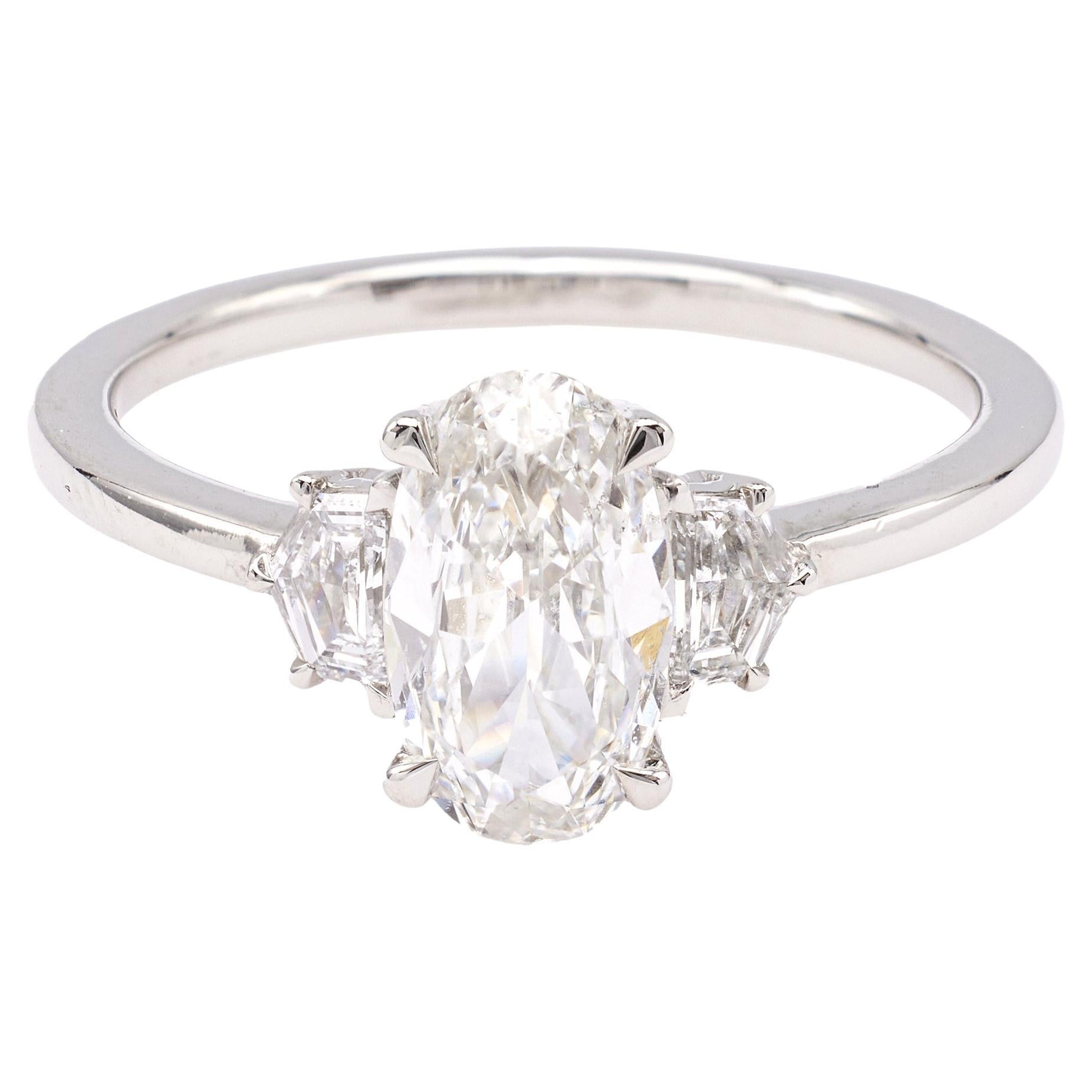 Three-Stone Oval Cut Diamond Engagement Ring in Platinum 2.00 Carat GIA ...