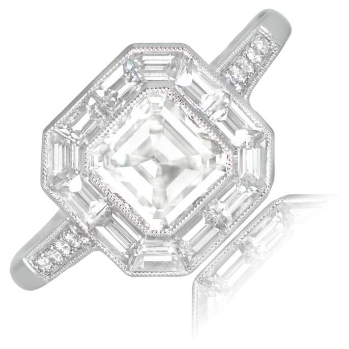 GIA 1.01ct Asscher Cut Diamond Engagement Ring, H Color, Sapphire Halo ...