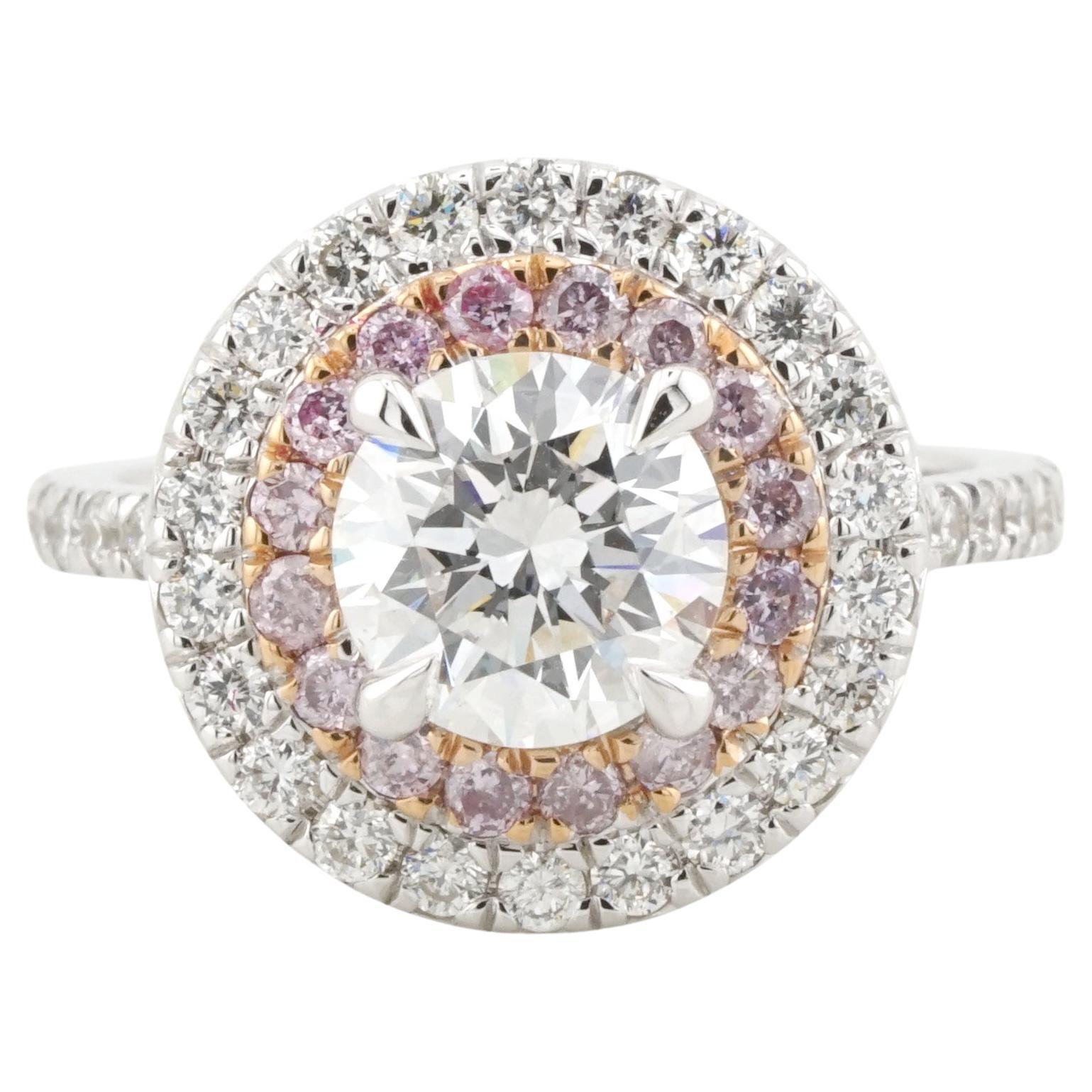 GIA 5 Carat Round F VVS1 Diamond Pink Halo 18K Gold Ring For Sale at ...