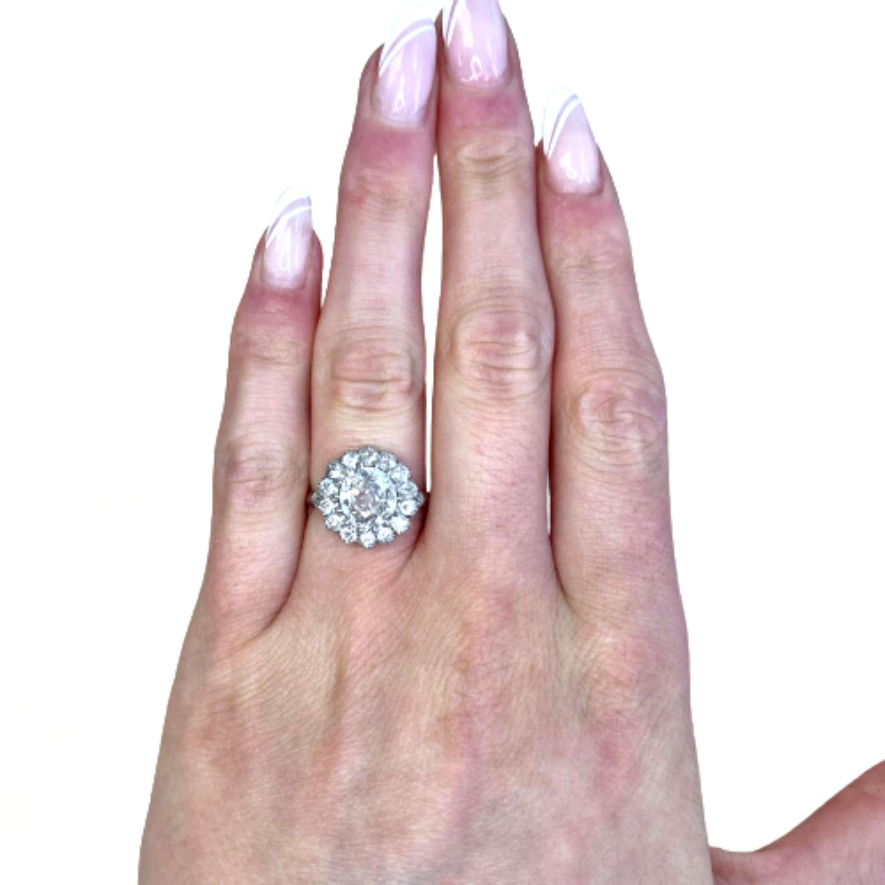 GIA 1.22ct Old Mine Cut Diamond Engagement Ring, F Color, Diamond Halo, Platinum For Sale at 1stDibs