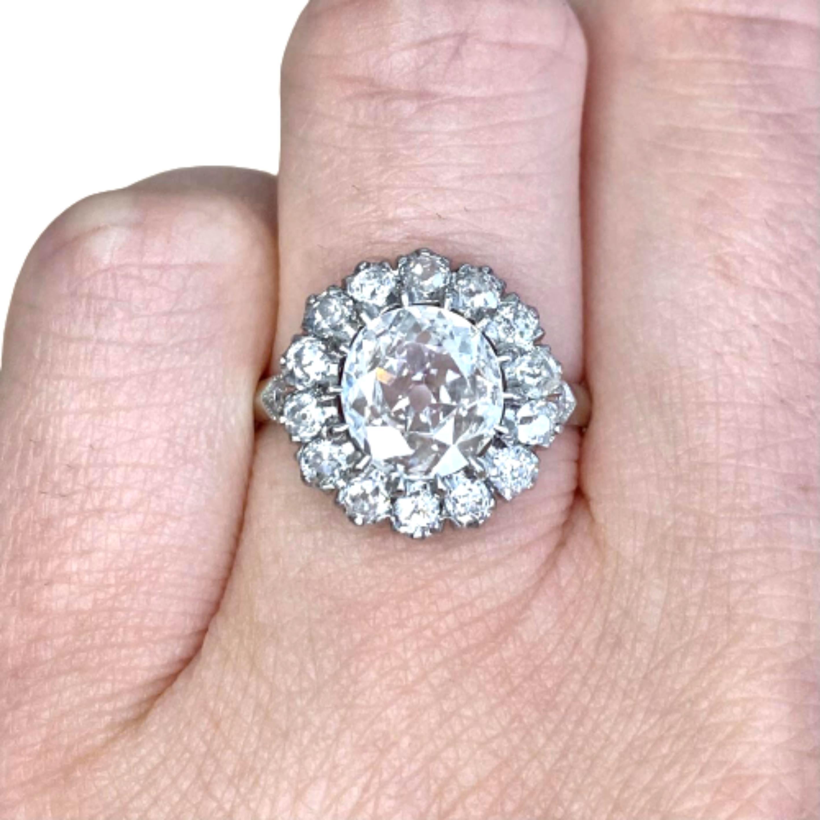 GIA 1.22ct Old Mine Cut Diamond Engagement Ring, F Color, Diamond Halo, Platinum For Sale at 1stDibs
