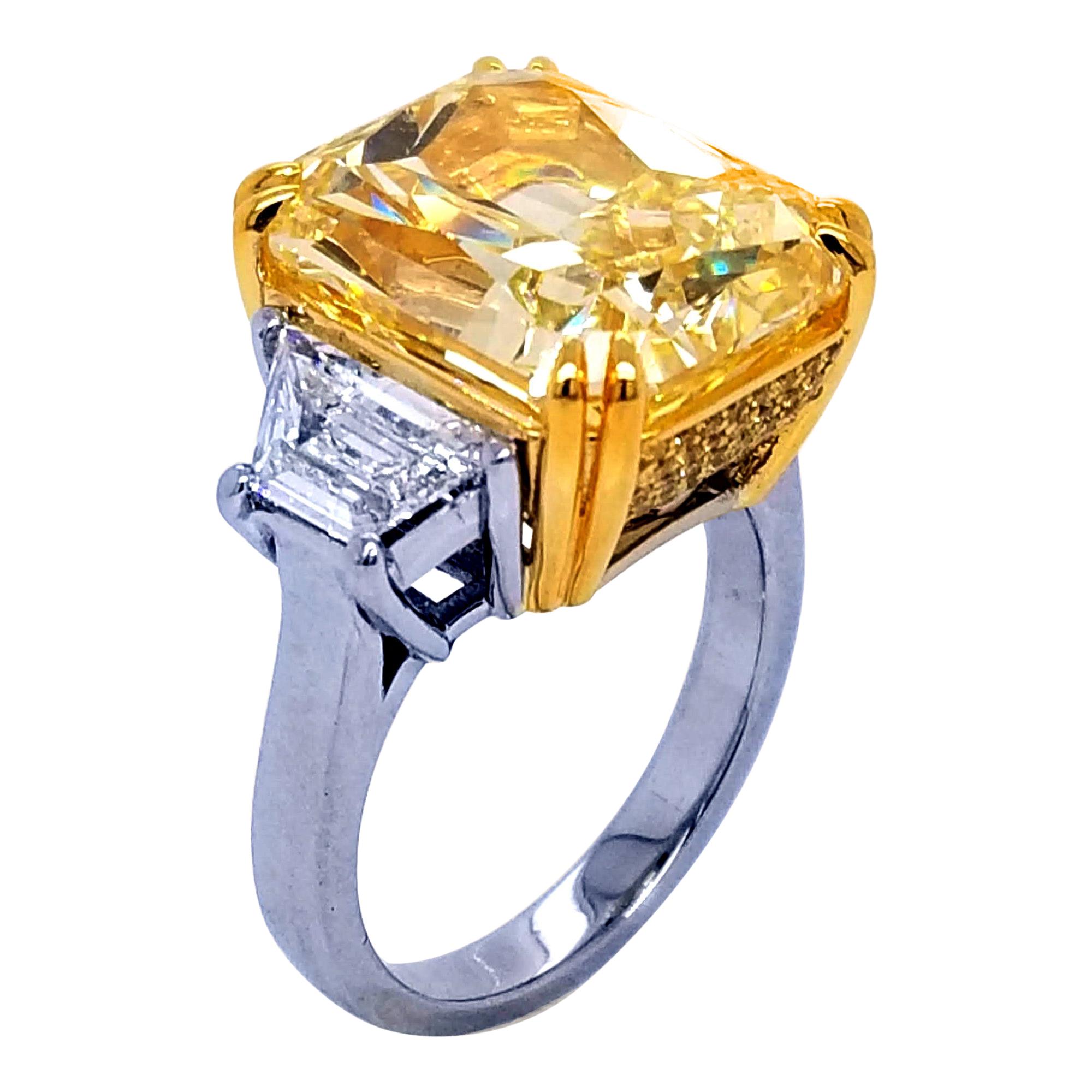 GIA 3.68ct Estate Fancy Yellow Radiant 3 Stone Engagement Wedding ...