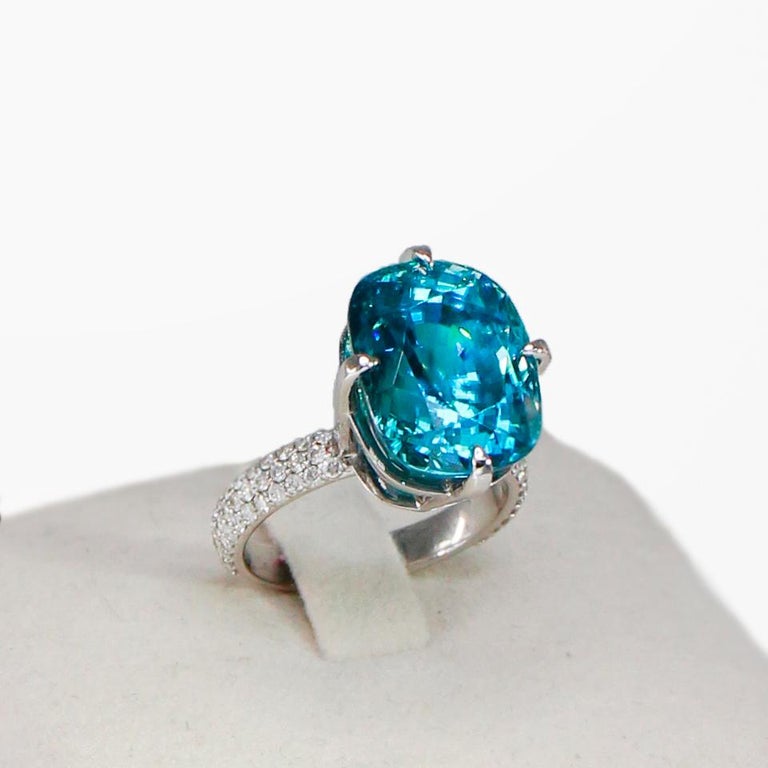 GIA 14K 17.20 Ct Blue Zircon&Diamonds Antique Art Deco Style Engagement ...