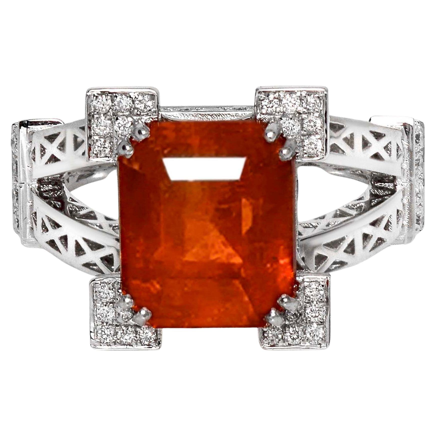 GIA 14K 7.02 Ct Natural Fanta Garnet&Diamonds Antique Engagement Ring ...