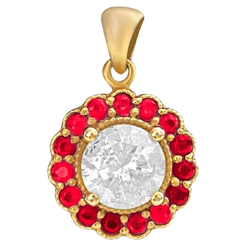Diamond and Ruby Pendant 14K Yellow Gold For Sale at 1stDibs