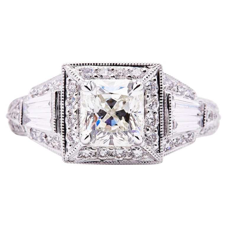 GIA 1.53cT Radiant Cut Halo Ring, K, SI1 For Sale at 1stDibs
