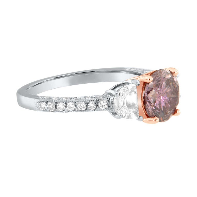 GIA 1.55 Carat Round Natural Rare Fancy Pinkish-Purple Diamond Ring For ...