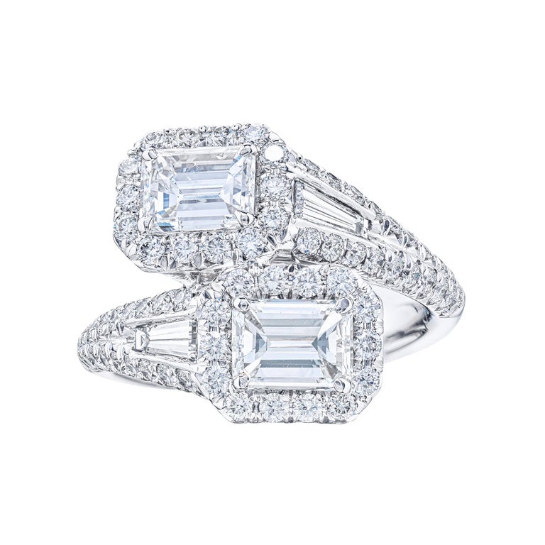 GIA 1.57ct Emerald Cut Platinum JB Star Bypass Halo Complete Diamond ...