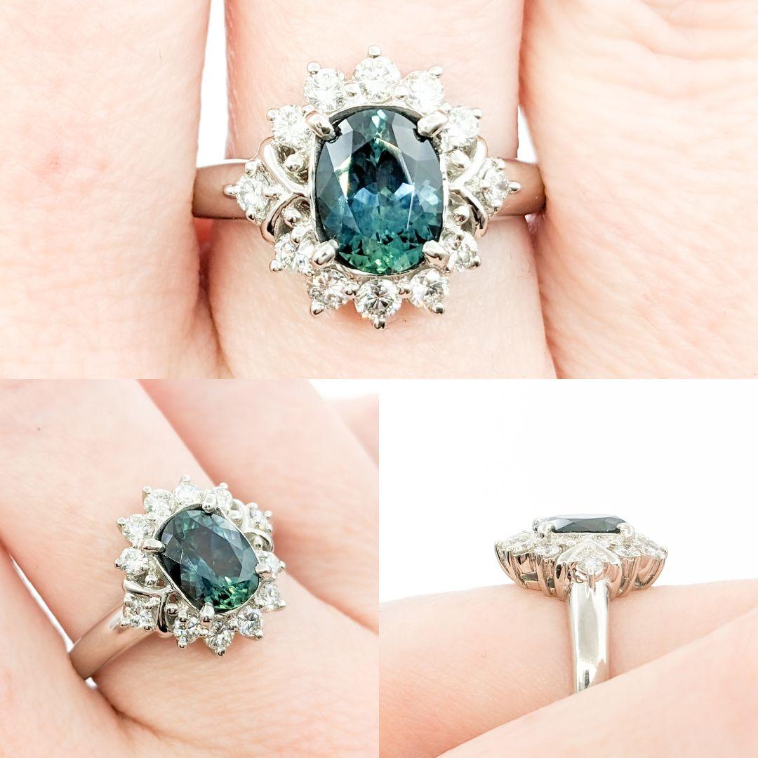 GIA 1.64ct Montana Sapphire and Diamond Ring In Platinum For Sale at 1stDibs