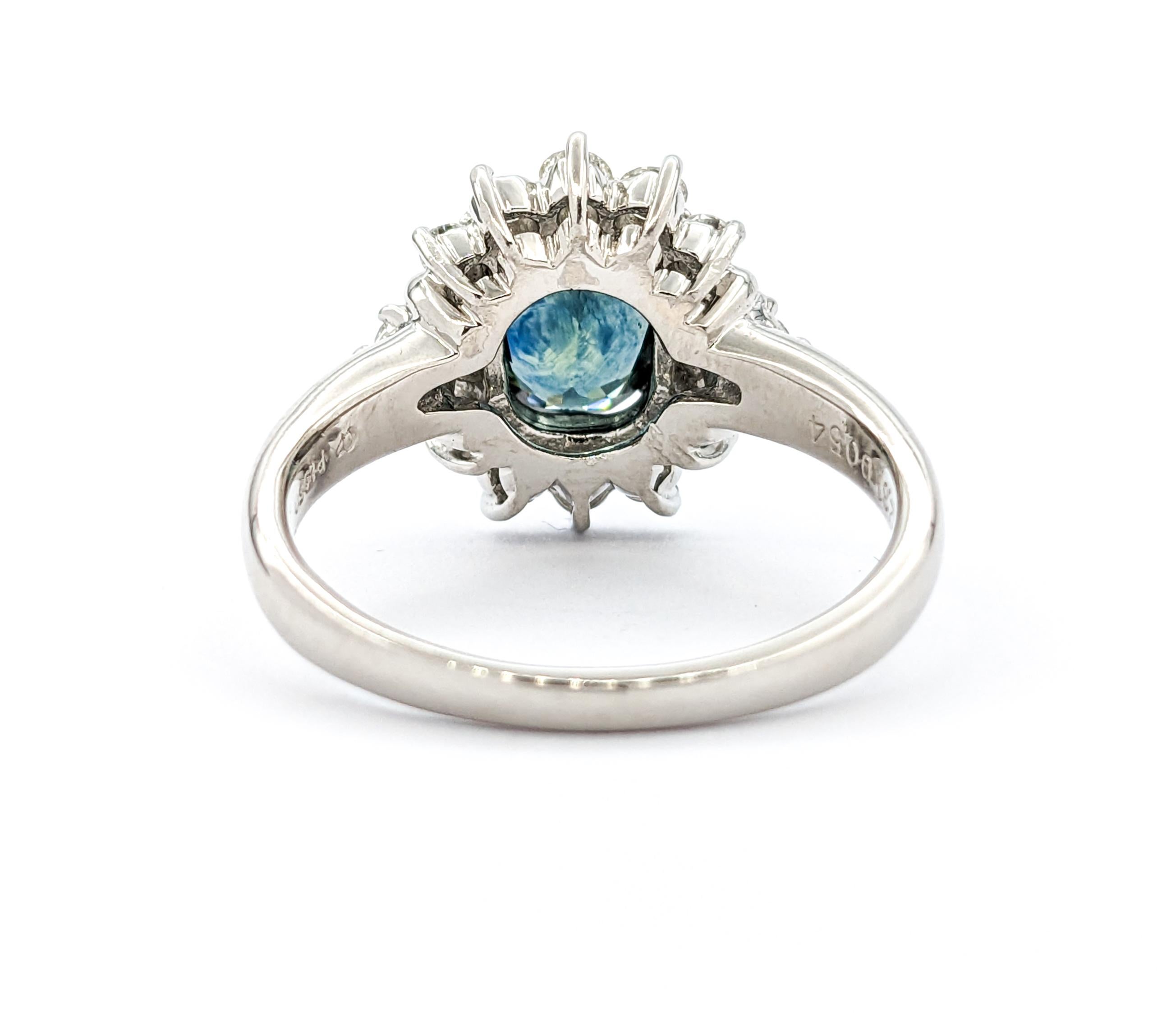 GIA 1.64ct Montana Sapphire and Diamond Ring In Platinum For Sale at 1stDibs