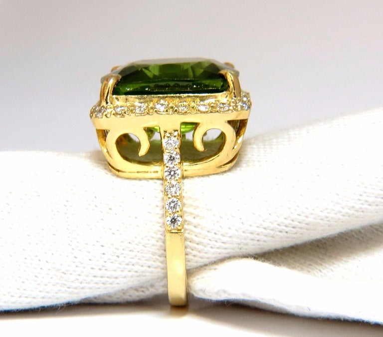 GIA 19.30 Carat Natural Vivid Green Cushion Peridot Diamond Ring Halo ...