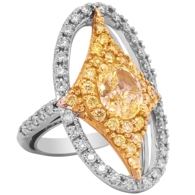 GIA 2.01 Carat Fancy Yellow Diamond Oval Ring with Yellow Diamonds ...