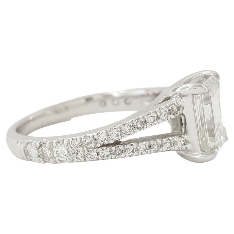 GIA 2.01 Ct Total Weight Platinum Emerald and Round Cut Diamond ...