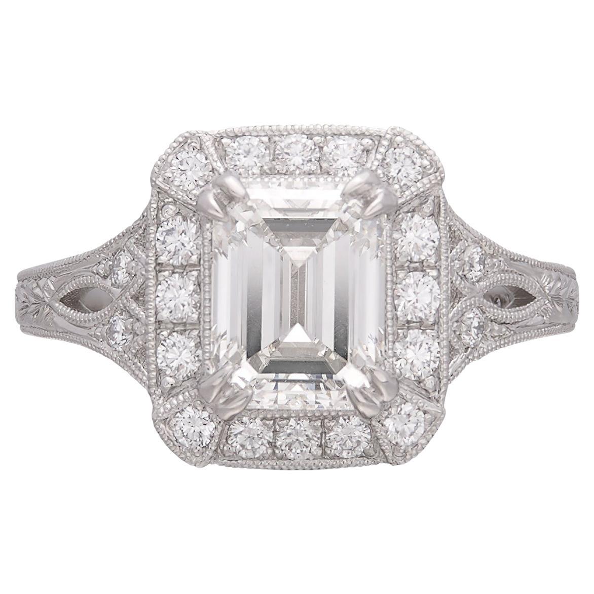 7.13ct Brilliant Oval Cut Emerald and Half Moon Diamond Ring at 1stDibs