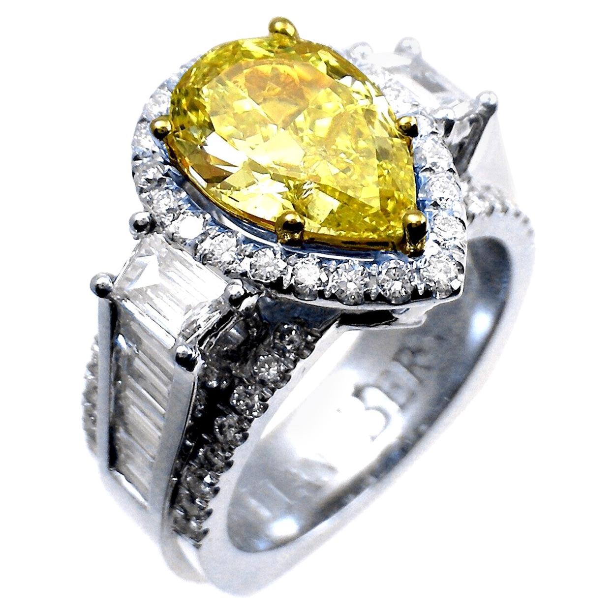 GIA 4.04ct Fancy Intense Yellow Diamond Engagement Beaudry Ring at 1stDibs