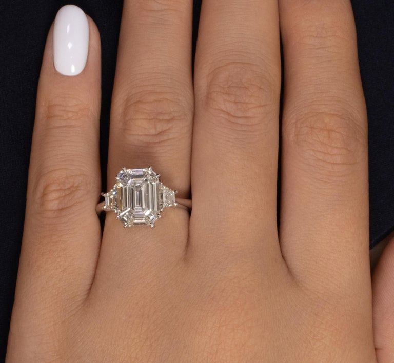 GIA 2.20ct Emerald Pie-Cut "Illusion" Diamond Trilogy Engagement ...