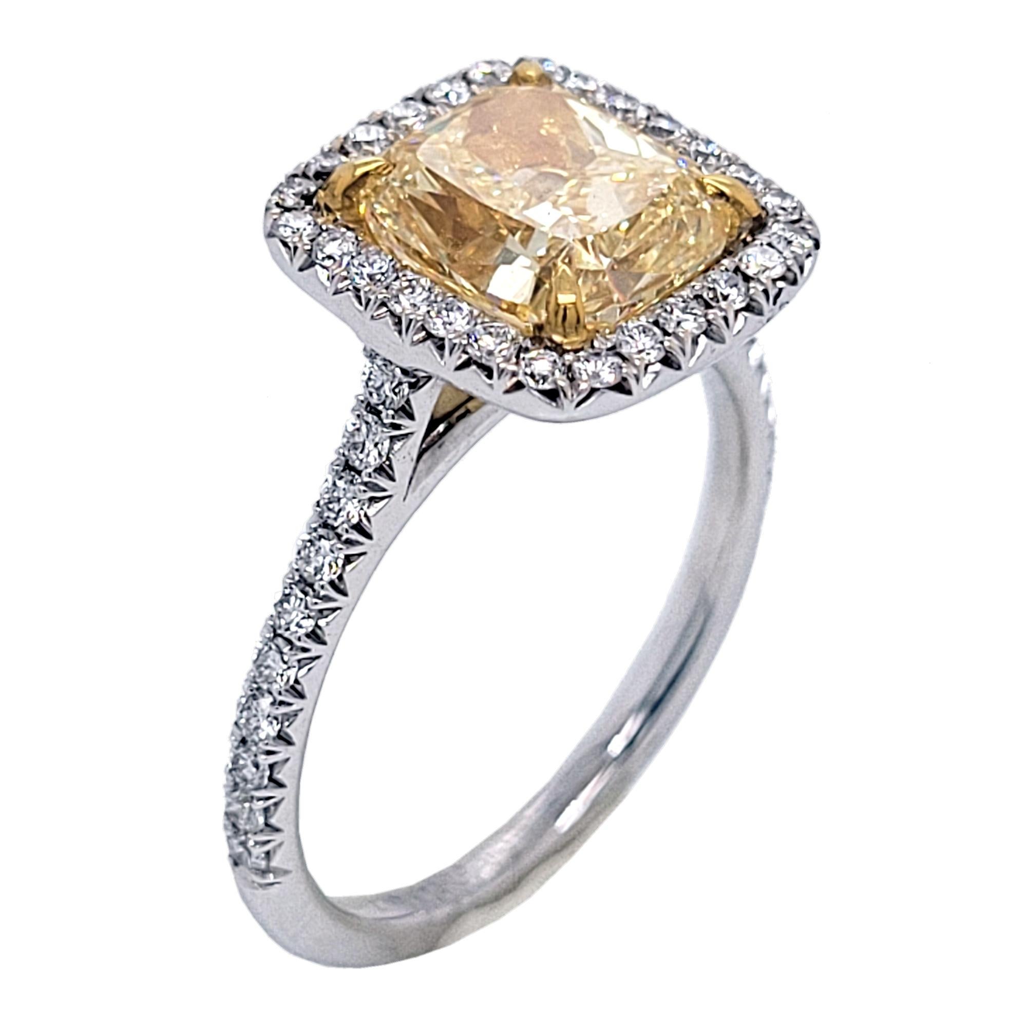 GIA 1.81 Carat Fancy Intense Yellow French Pave Set 18 Karat Ring with ...
