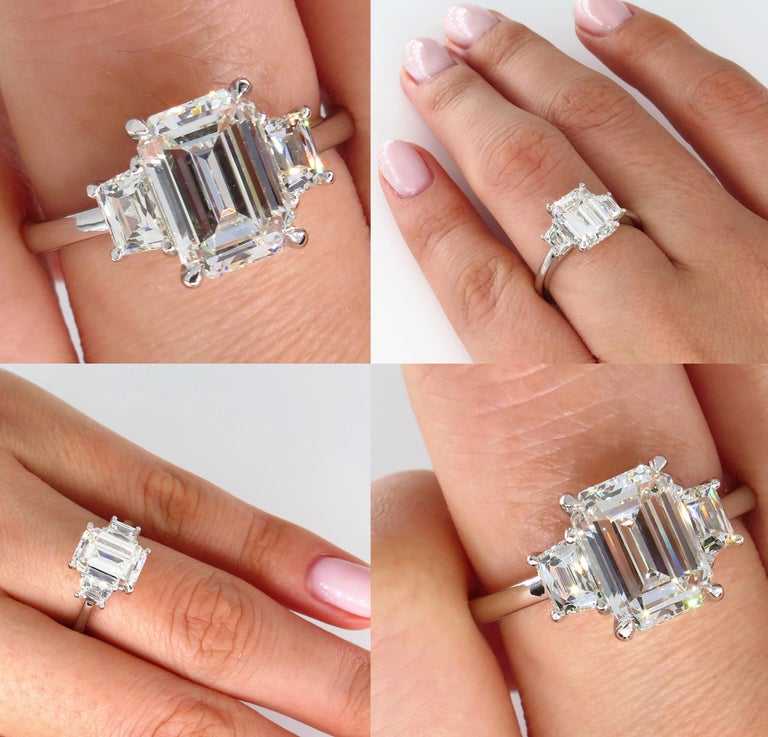 GIA 2.58 Carat Emerald and French Cut Trapezoids Diamond Platinum Ring ...