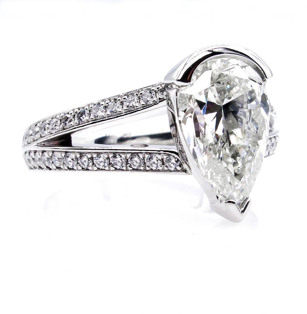 GIA 2.68 Carat Vintage Pear Shaped Diamond Engagement Wedding Pave ...
