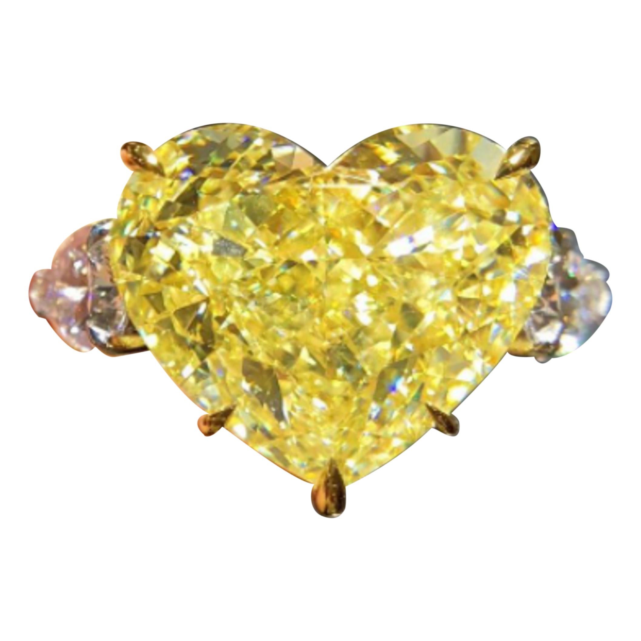 1.27 Carat GIA Cert Heart Shape Fancy Yellow Diamond Pave Engagement ...