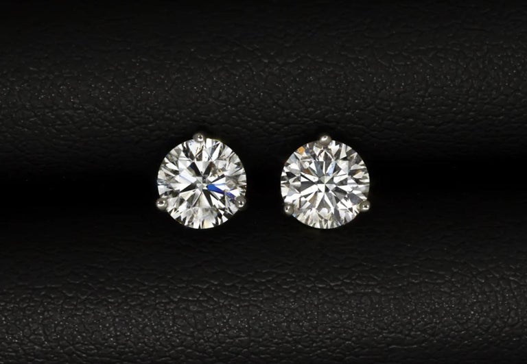 GIA 3 Ct Natural Round Brilliant Cut Diamond Stud Earrings White Gold ...