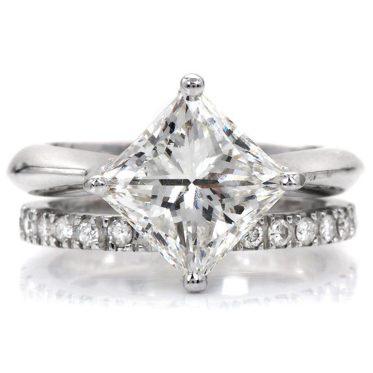 GIA 3.00 Carat Princess Cut Diamond White Gold Solitaire Wedding Bridal ...