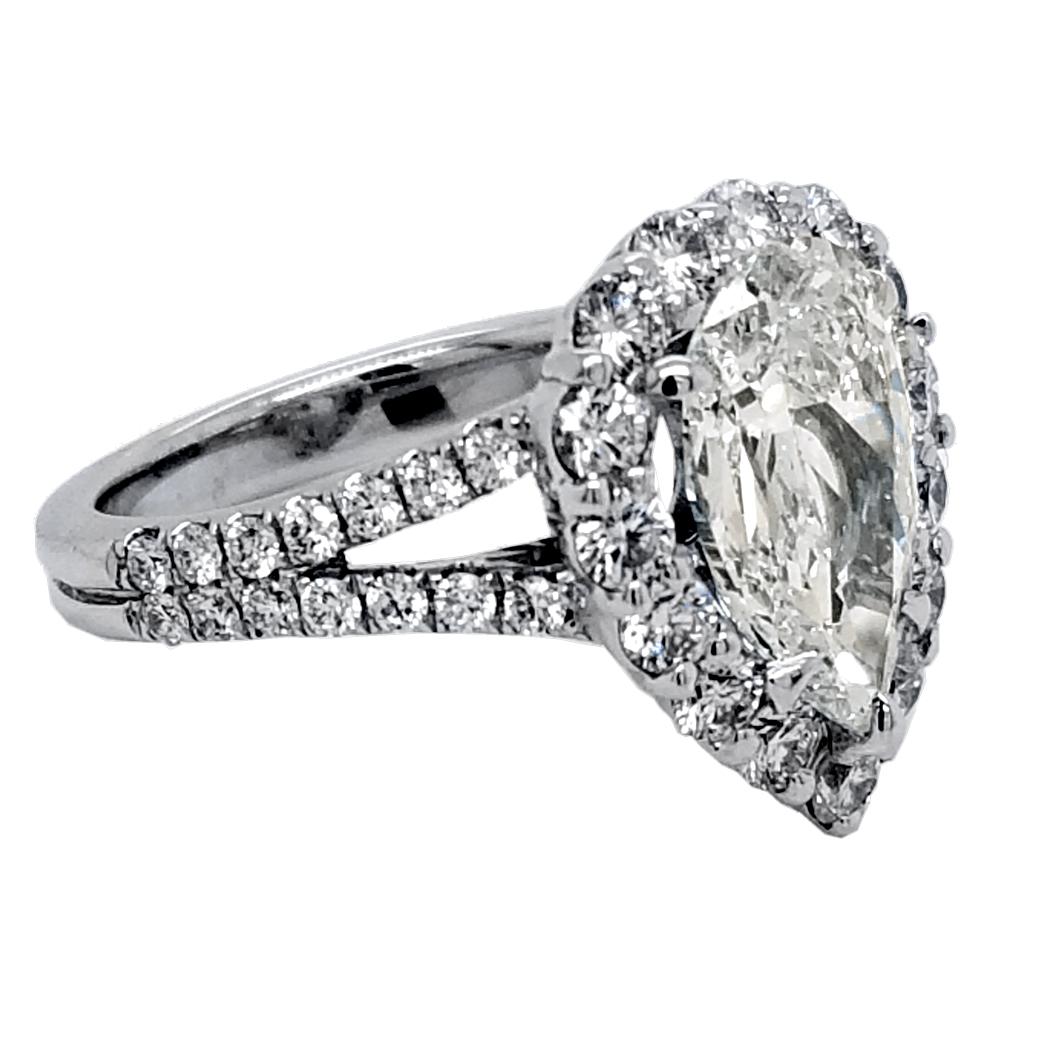 GIA 3,01 Ct G/VS2 Diamante a forma di pera 18K Anello di fidanzamento ...