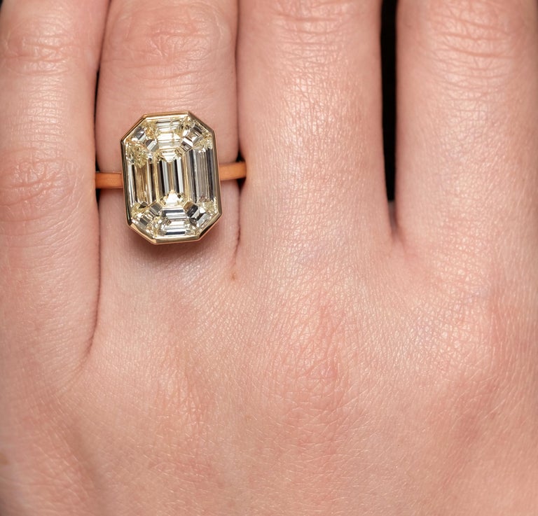 GIA 3.24ct Emerald Pie-Cut "Illusion" Diamond Engagement Wedding Ring ...