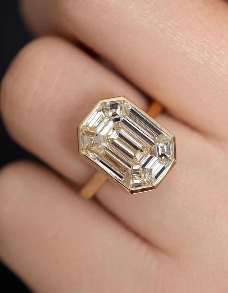 GIA 3.24ct Emerald Pie-Cut "Illusion" Diamond Engagement Wedding Ring ...