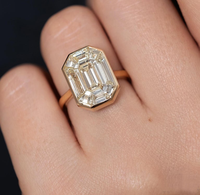GIA 3.24ct Emerald Pie-Cut "Illusion" Diamond Engagement Wedding Ring ...