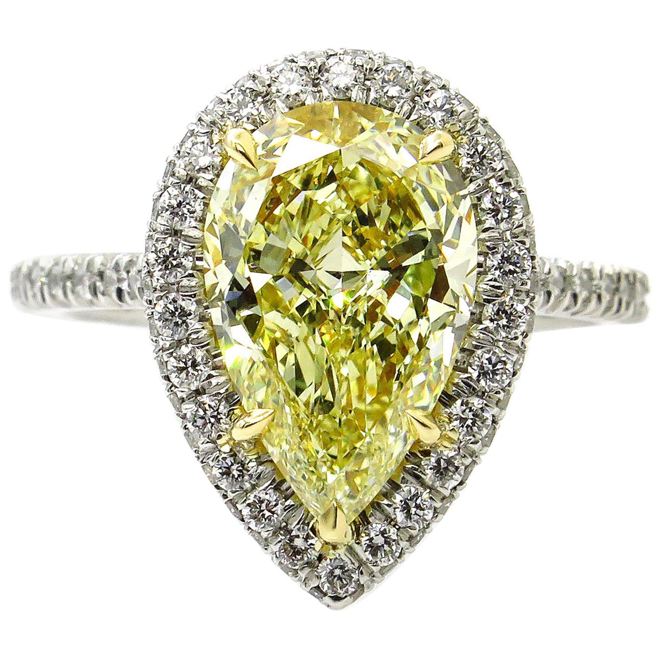 GIA 3.25 Carat Natural Yellow Pear Diamond Solitaire Platinum Yellow ...