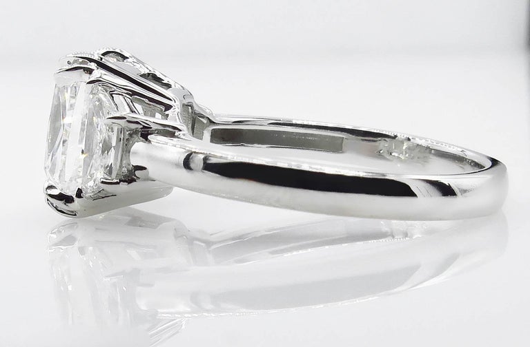 GIA 3.55 Carat Estate Cushion Diamond 3-Stone Engagement Wedding Platinum Ring For Sale at ...