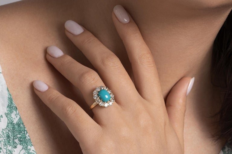 GIA 3.60ct Authentic Antique Victorian Turquoise Diamond Cluster Ring ...