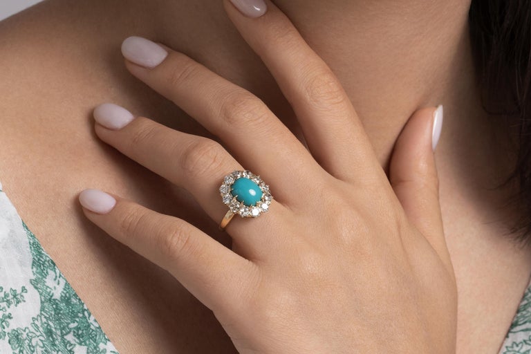 GIA 3.60ct Authentic Antique Victorian Turquoise Diamond Cluster Ring ...