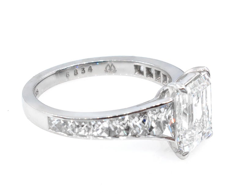 GIA 3.74 Carat Emerald Step Cut Carre French Cut Diamond Platinum Ring ...