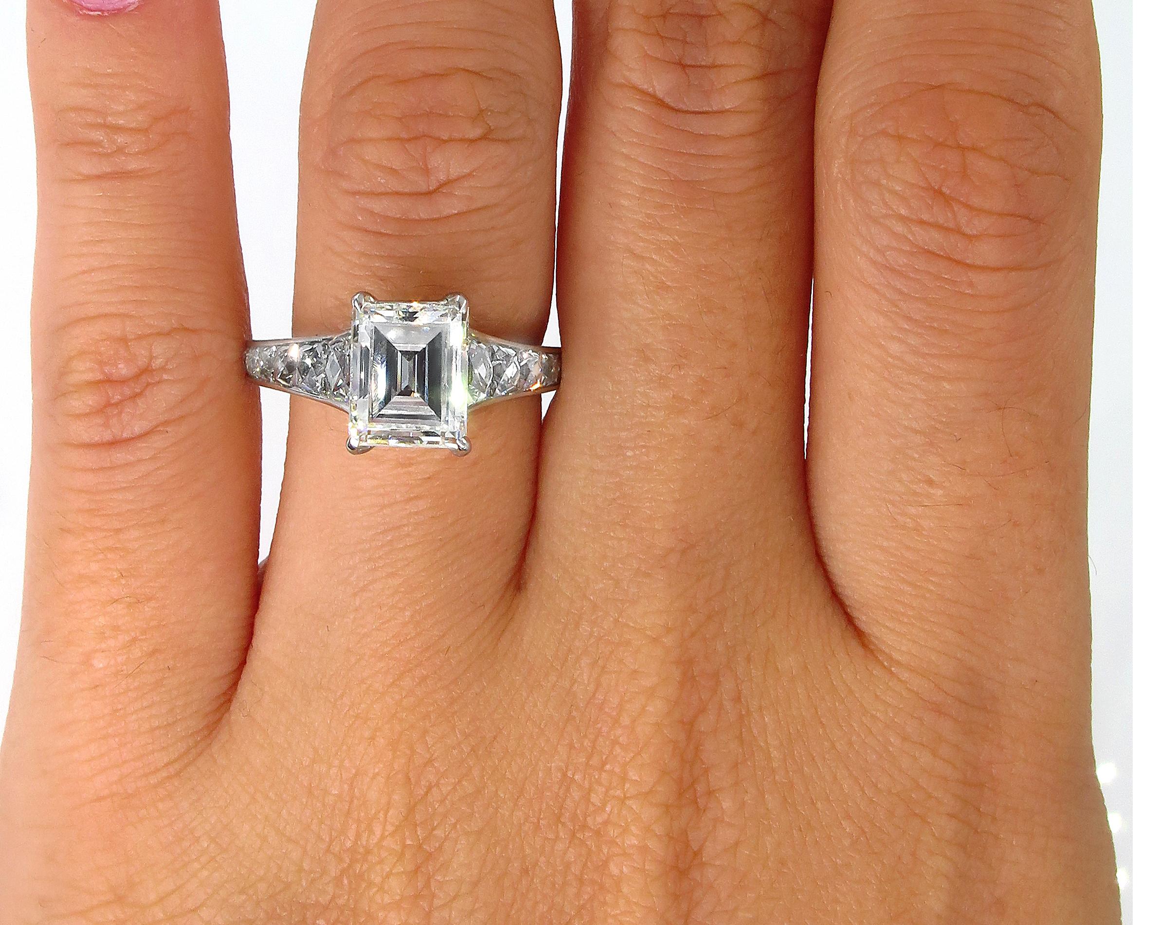GIA 3.74 Carat Emerald Step Cut Carre French Cut Diamond Platinum Ring ...